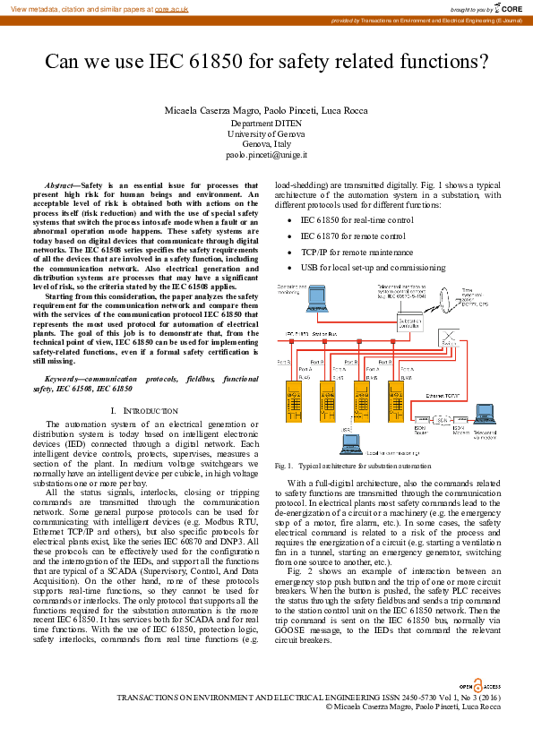 (PDF) Can we use IEC 61850 for safety related functions?