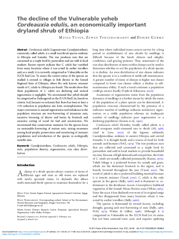 (PDF) The decline of the Vulnerable yeheb Cordeauxia edulis, an ...