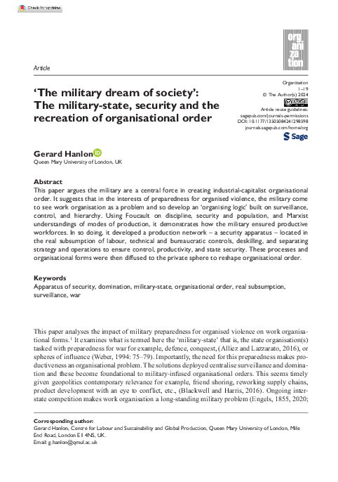 (PDF) 'The military dream of society': The military-state, security and ...
