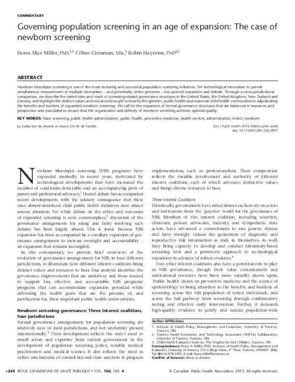 (PDF) Governing population screening in an age of expansion: The case ...