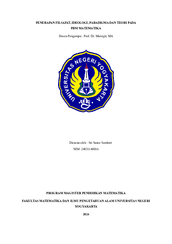 (PDF) PENERAPAN FILSAFAT, IDEOLOGI, PARADIGMA DAN TEORI PADA PBM MATEMATIKA