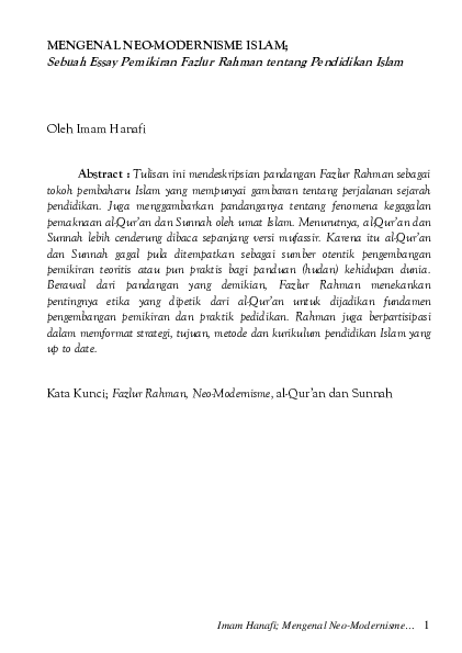 (PDF) MENGENAL NEO-MODERNISME ISLAM; Sebuah Essay Pemikiran Fazlur Rahman tentang Pendidikan Islam
