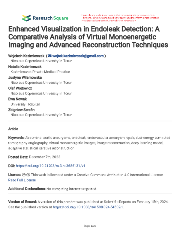 (PDF) Enhanced Visualization in Endoleak Detection: A Comparative Analysis of Virtual ...