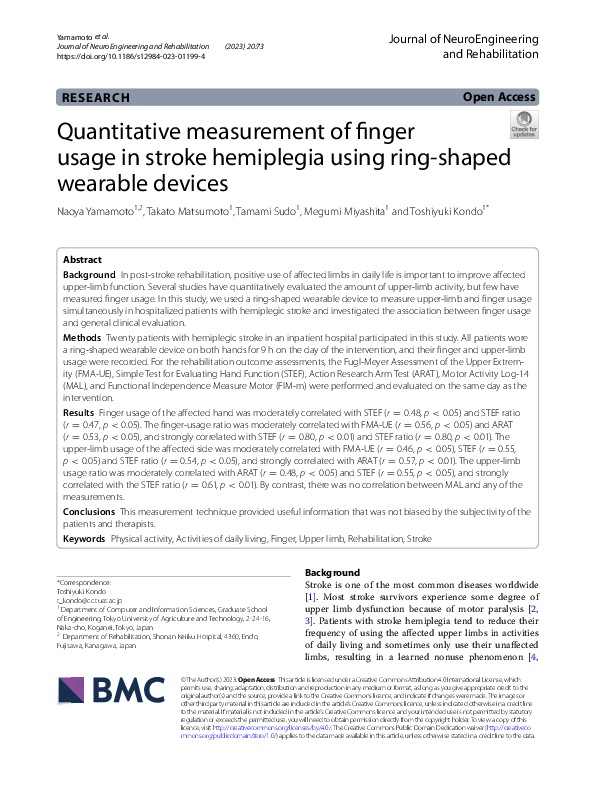 (PDF) Quantitative measurement of finger usage in stroke hemiplegia ...