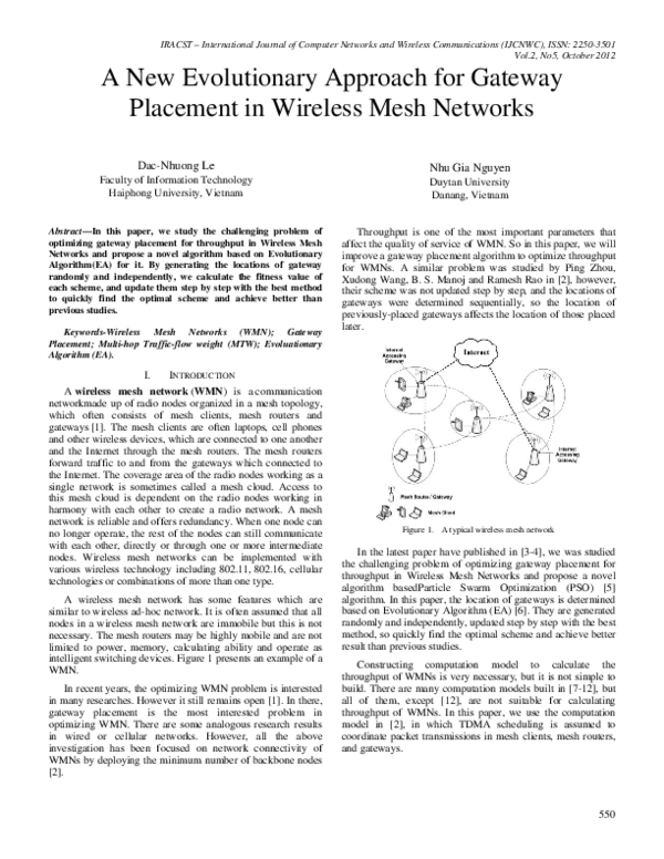 (PDF) A New Evolutionary Approach for Gateway Placement in Wireless Mesh Networks