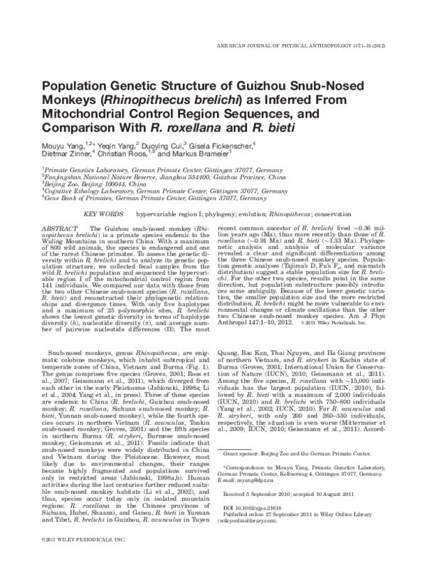 (PDF) Population genetic structure of Guizhou snub-nosed monkeys ...