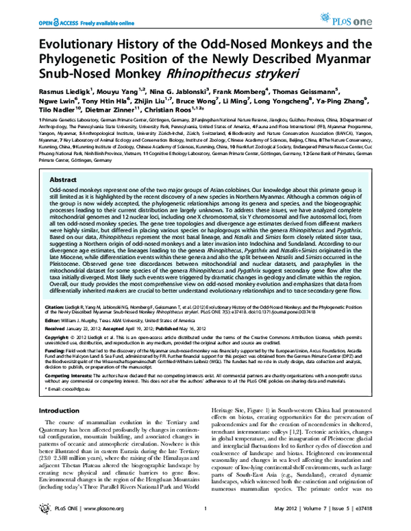 (PDF) Evolutionary history of the odd-nosed monkeys and the ...