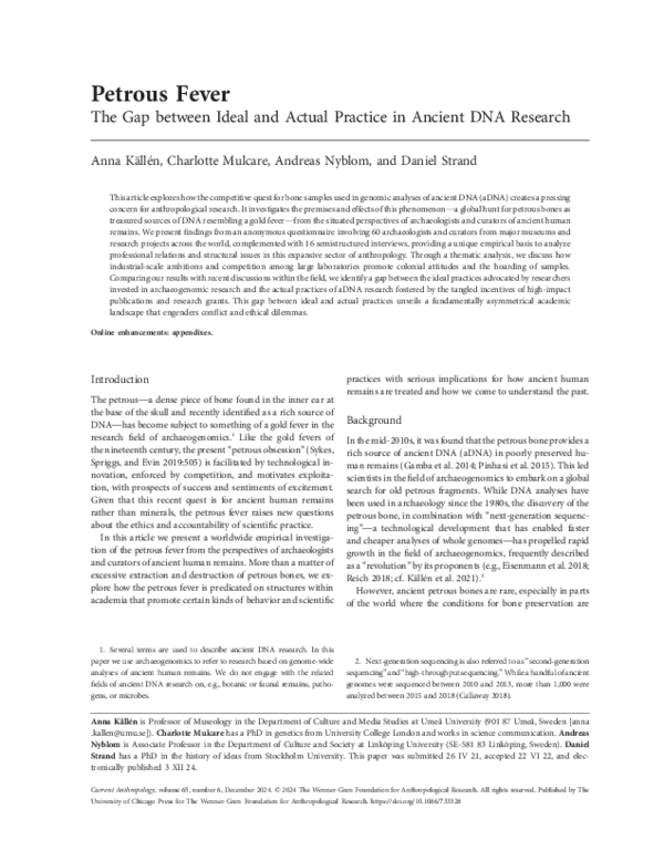 (PDF) The Gap between Ideal and Actual Practice in Ancient DNA Research