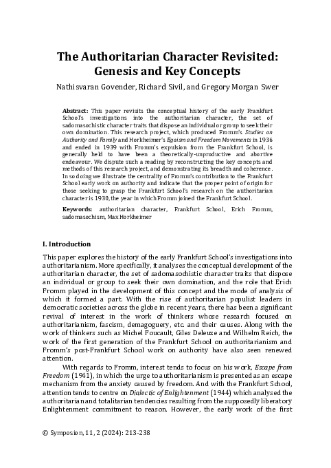 (PDF) The Authoritarian Character Revisited: Genesis and Key Concepts