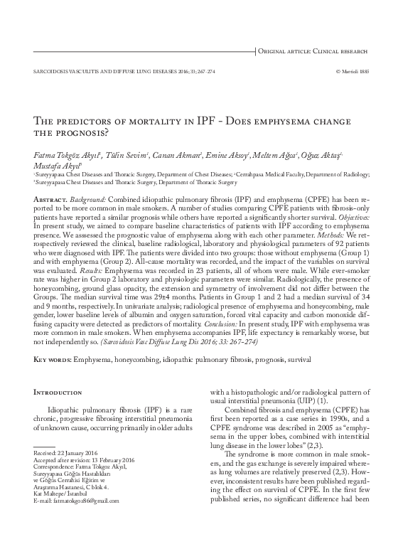 (PDF) The predictors of mortality in IPF - Does emphysema change the ...