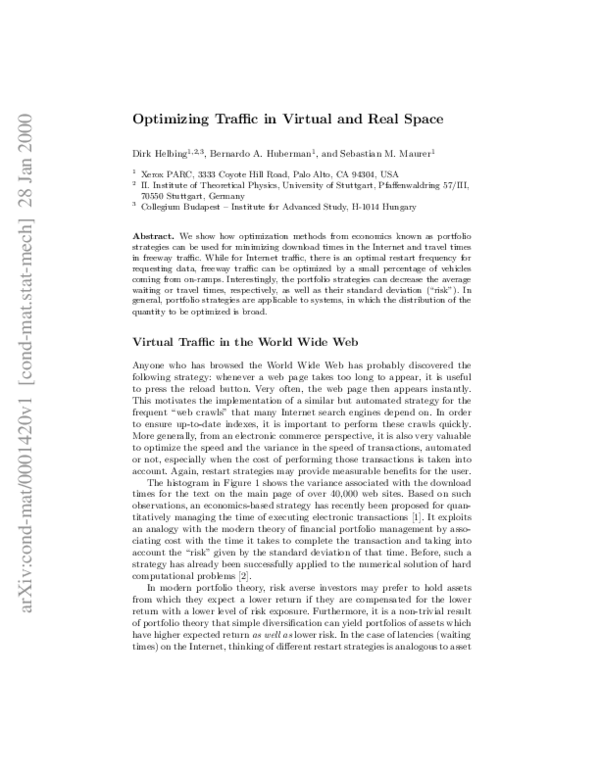 (PDF) Optimizing Traffic in Virtual and Real Space