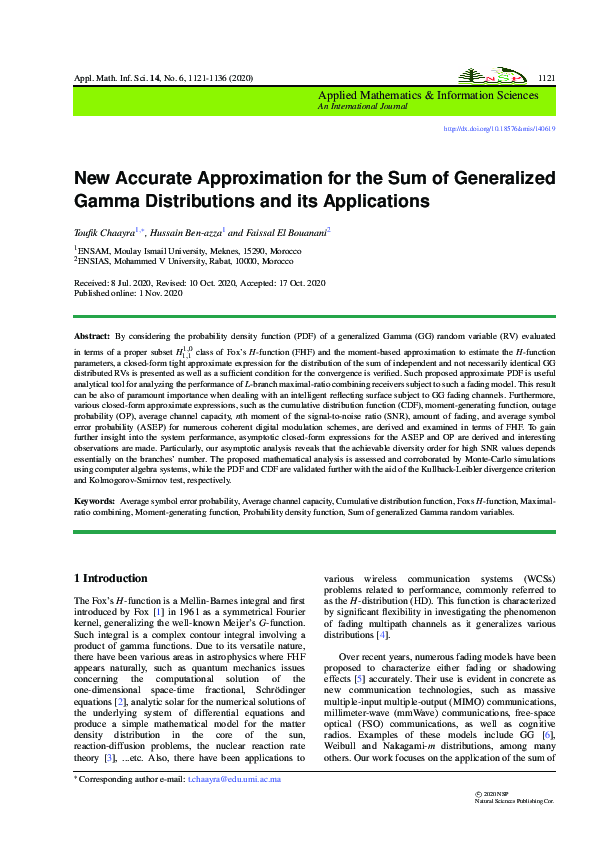(PDF) New Accurate Approximation for the Sum of Generalized Gamma ...