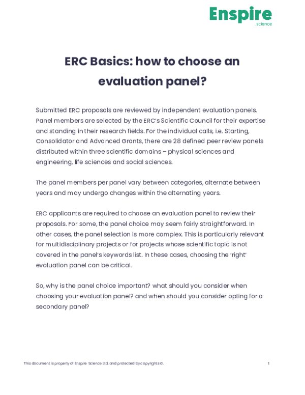 (PDF) ERC Basics: how to choose an evaluation panel