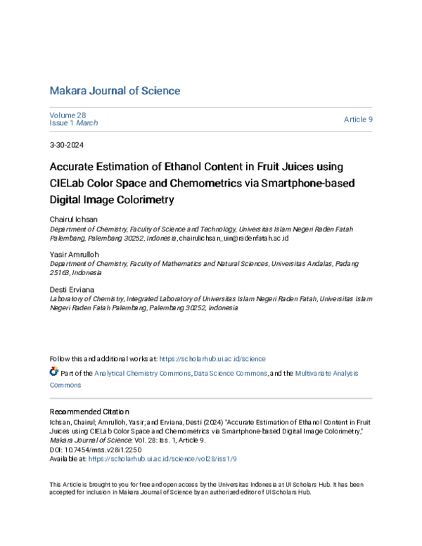 (PDF) Accurate Estimation of Ethanol Content in Fruit Juices using ...