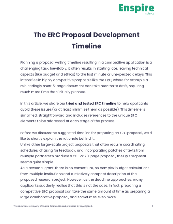 (PDF) The ERC Proposal Development Timeline