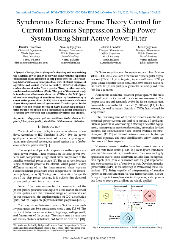 (PDF) Synchronous Reference Frame Theory Control for Current Harmonics Suppression in Ship Power ...