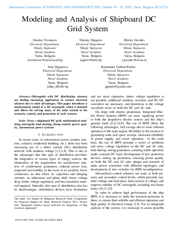 (PDF) Modeling and Analysis of Shipboard DC Grid System