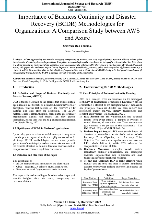 (PDF) Importance of Business Continuity and Disaster Recovery (BCDR ...