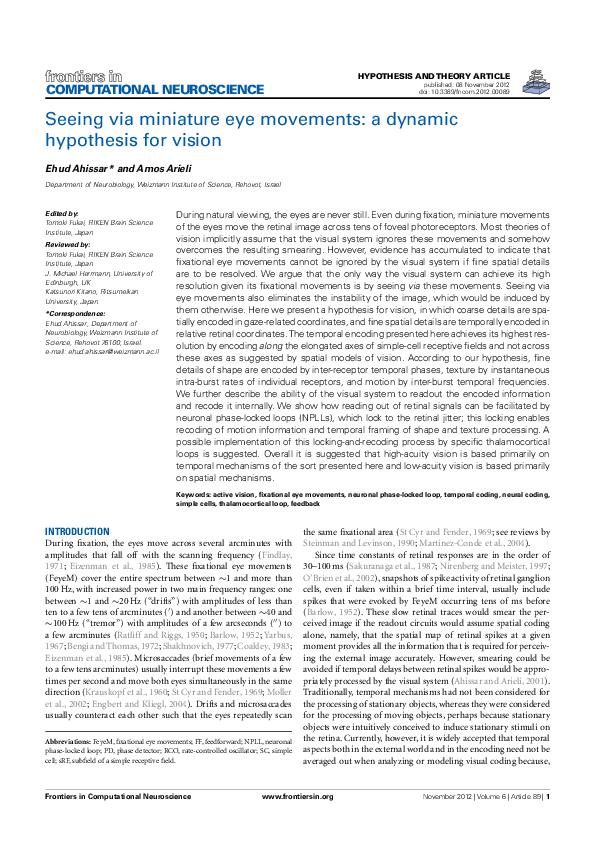 (PDF) Seeing via Miniature Eye Movements: A Dynamic Hypothesis for Vision
