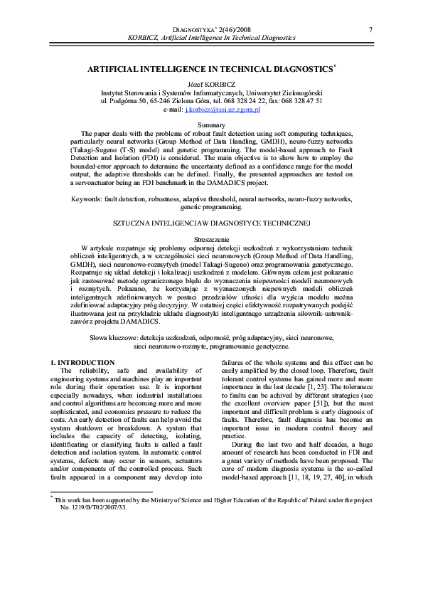 (PDF) Artificial intelligence in technical diagnostics