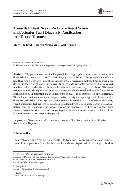 Pdf Towards Robust Neural Network Based Sensor And Actuator Fault