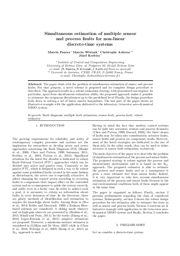 (PDF) Simultaneous estimation of multiple sensor and process faults for non-linear discrete-time ...
