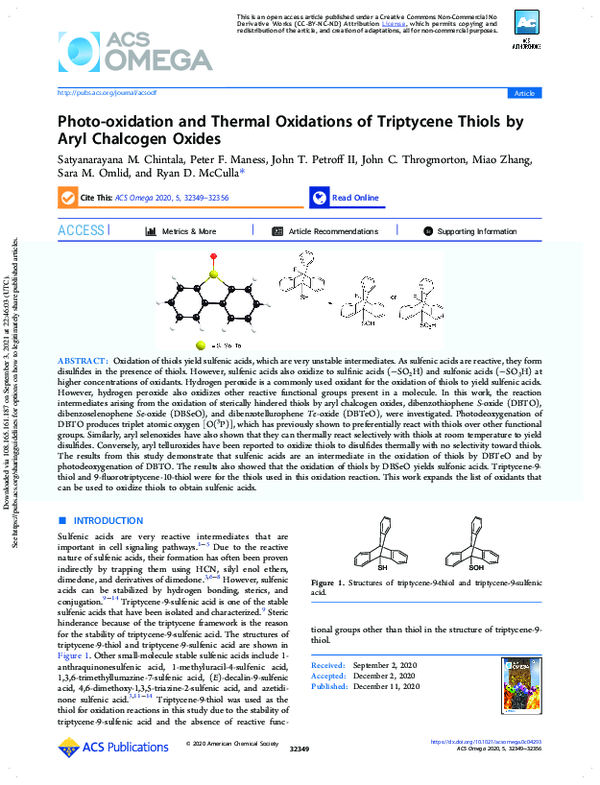 (PDF) Photo-oxidation and Thermal Oxidations of Triptycene Thiols by ...