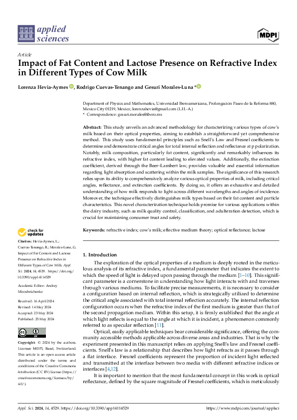 (PDF) Impact of Fat Content and Lactose Presence on Refractive Index in ...