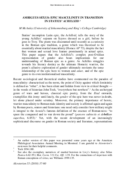 (PDF) Ambiguus Sexus: Epic Masculinity in Transition in Statius’ Achilleid