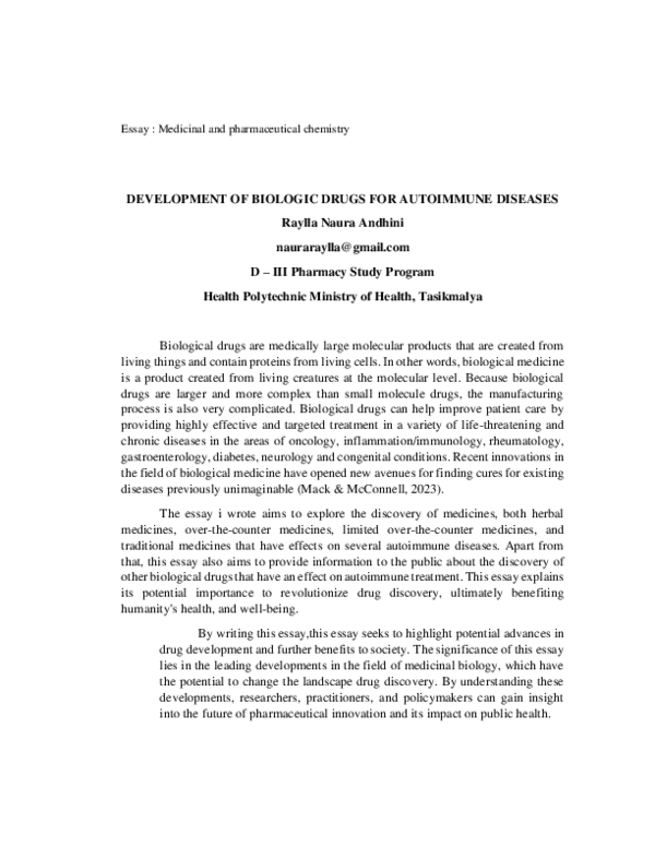 (PDF) Essay : Medicinal and pharmaceutical chemistry DEVELOPMENT OF ...