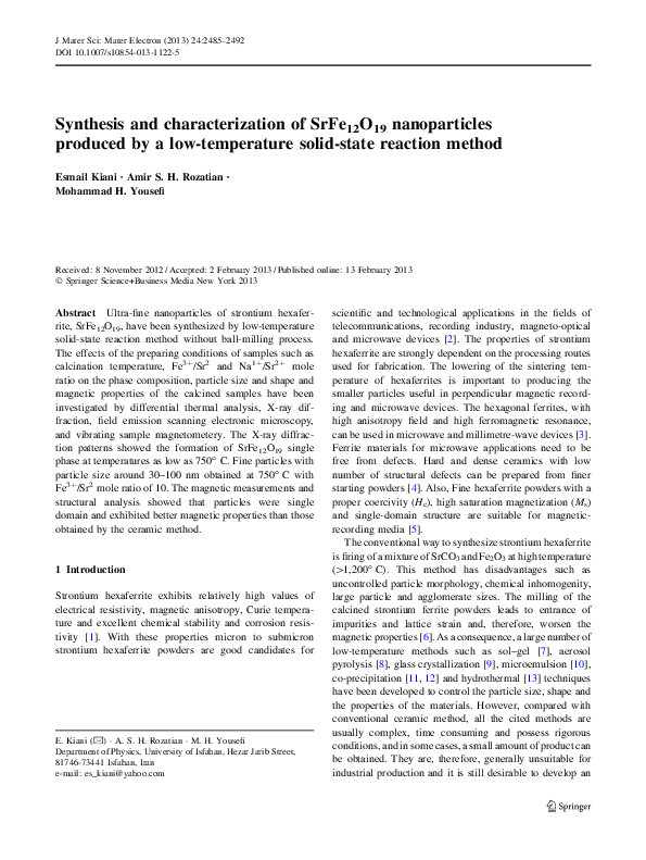 (PDF) Synthesis and characterization of SrFe12O19 nanoparticles ...