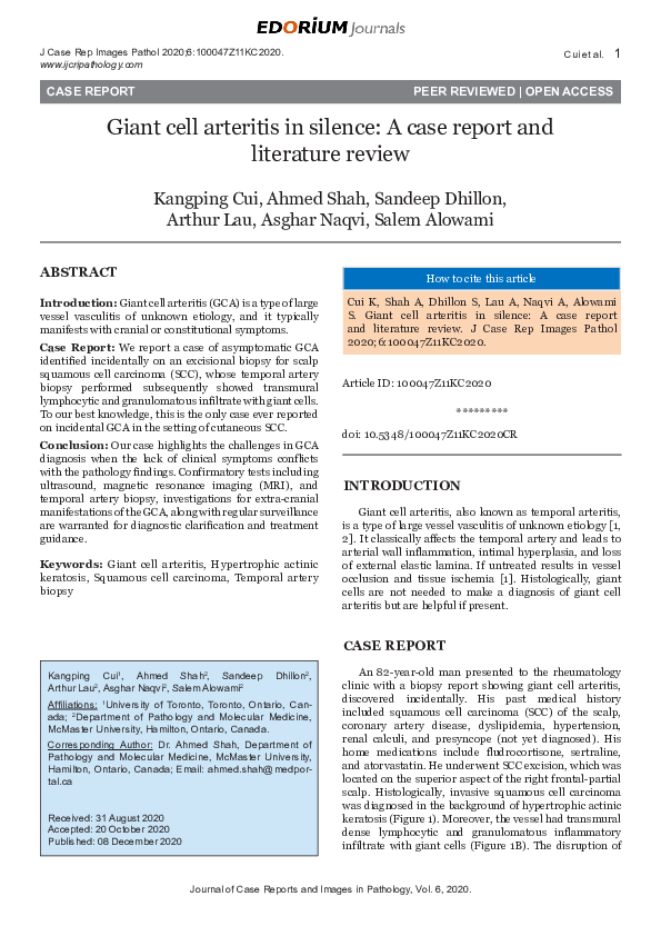 (PDF) Giant cell arteritis in silence: A case report and literature ...