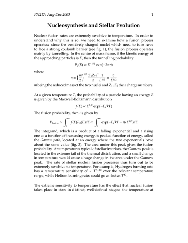(PDF) Nucleosynthesis and Stellar Evolution