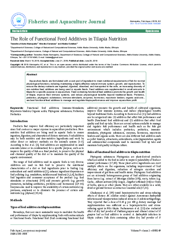(PDF) The Role of Functional Feed Additives in Tilapia Nutrition