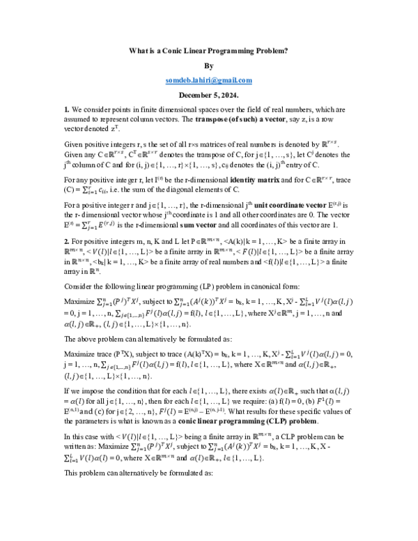 (PDF) What is a Conic Linear Programming Problem