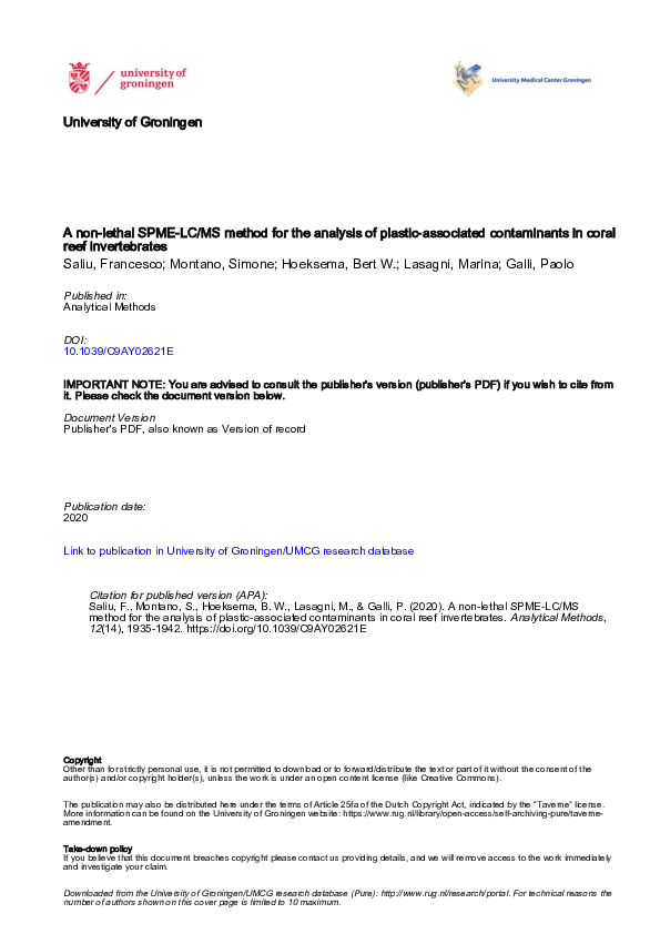 (PDF) A non-lethal SPME-LC/MS method for the analysis of plastic ...