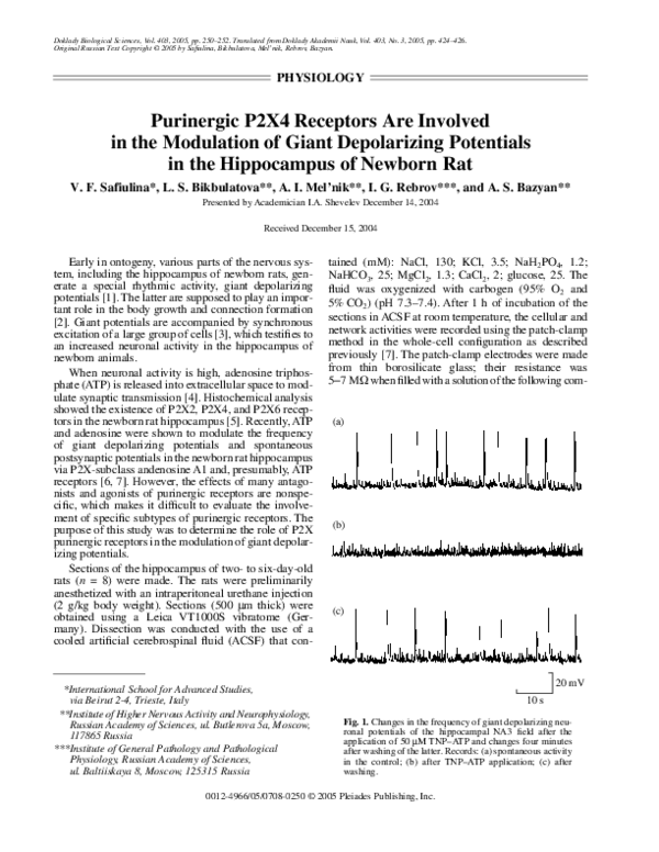Purinergic P2X4 Receptors Are Involved in the Modulation of Giant ...