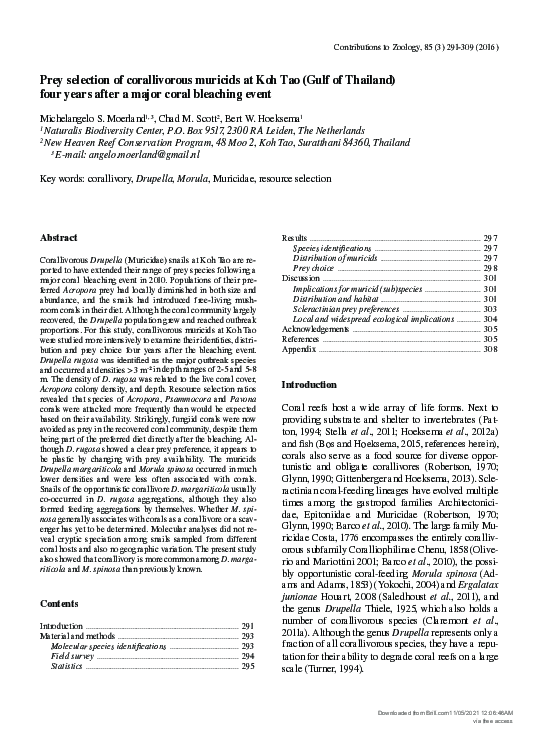 (PDF) Prey selection of corallivorous muricids at Koh Tao (Gulf of ...
