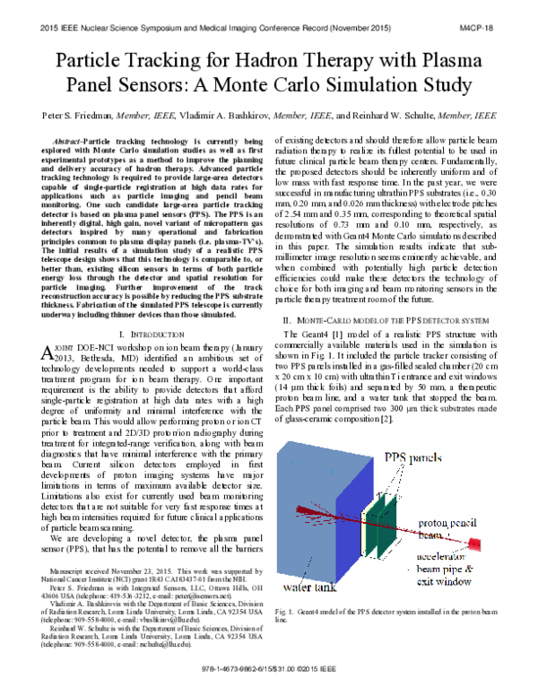 (PDF) Particle tracking for hadron therapy with plasma panel sensors: A Monte Carlo simulation study