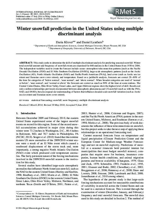 (PDF) Winter snowfall prediction in the United States using multiple ...