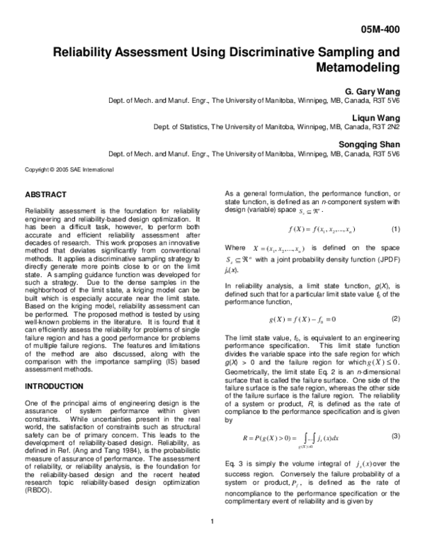 Pdf Reliability Assessment Using Discriminative Sampling And Metamodeling