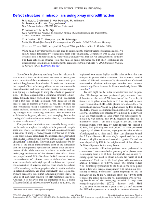 (PDF) Defect structure in micropillars using x-ray microdiffraction