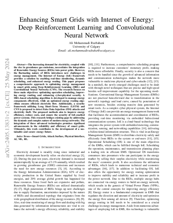 (PDF) Application of Internet of Energy in Smart Grids Using Deep Reinforcement Learning and ...
