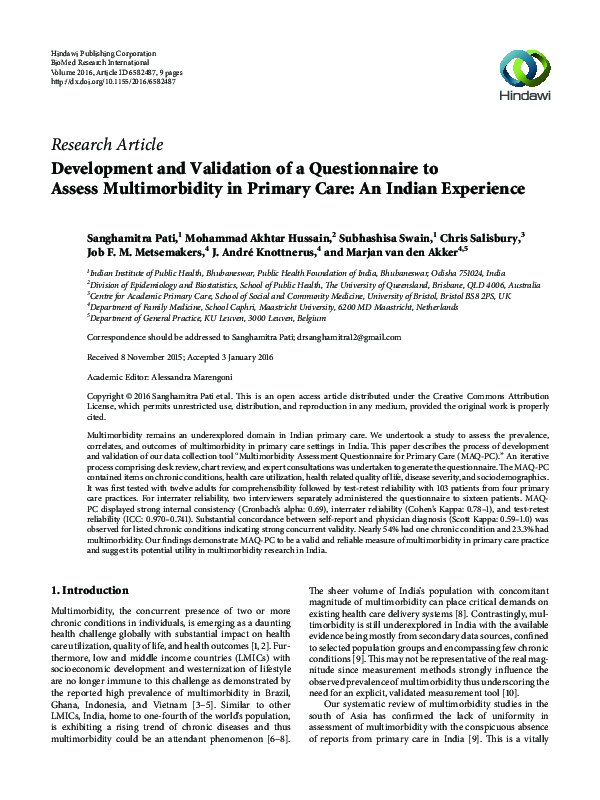 (PDF) Development and Validation of a Questionnaire to Assess Multimorbidity in Primary Care: An ...
