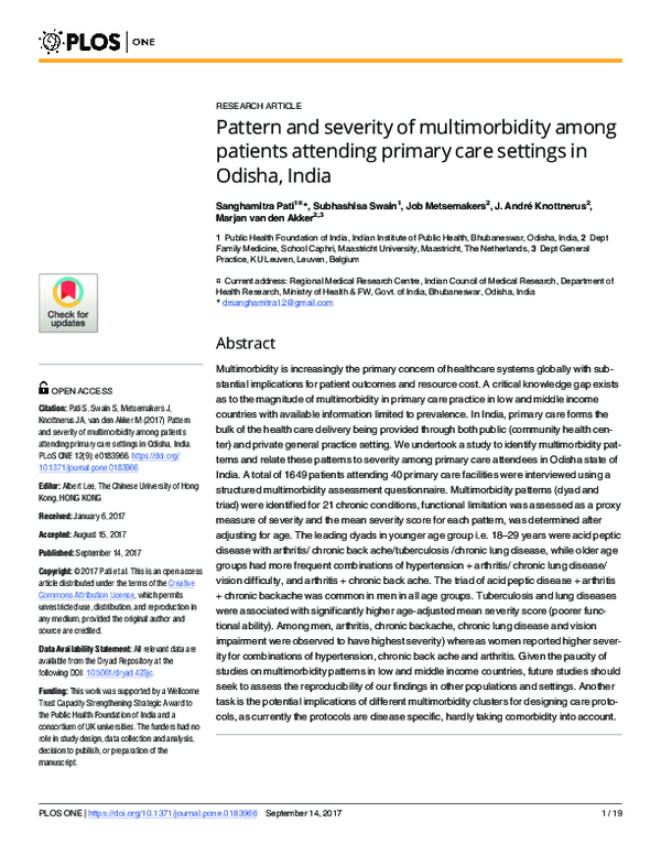 (PDF) Pattern and severity of multimorbidity among patients attending primary care settings in ...