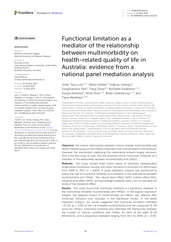 (PDF) Functional limitation as a mediator of the relationship between ...