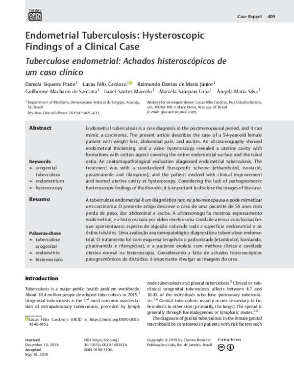 (PDF) Endometrial Tuberculosis: Hysteroscopic Findings of a Clinical Case