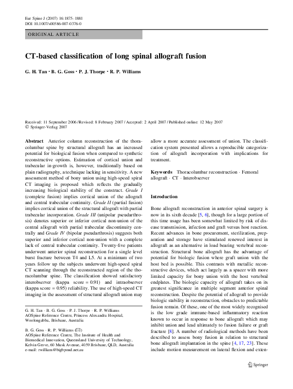 (PDF) CT-based classification of long spinal allograft fusion | Paul ...