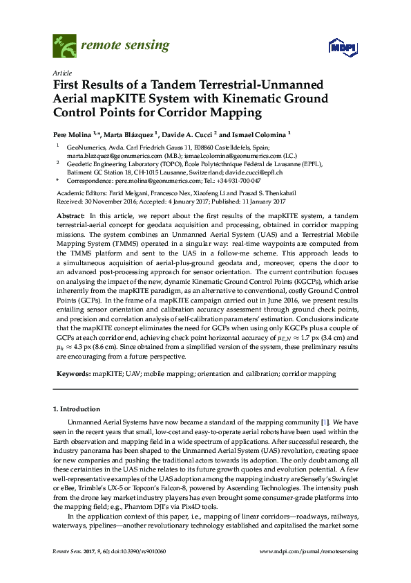 (PDF) First Results of a Tandem Terrestrial-Unmanned Aerial mapKITE ...