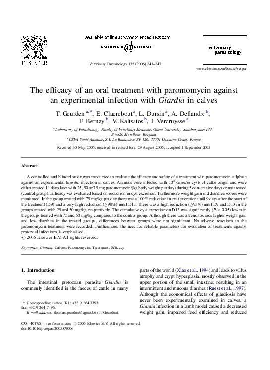 (PDF) The efficacy of an oral treatment with paromomycin against an ...